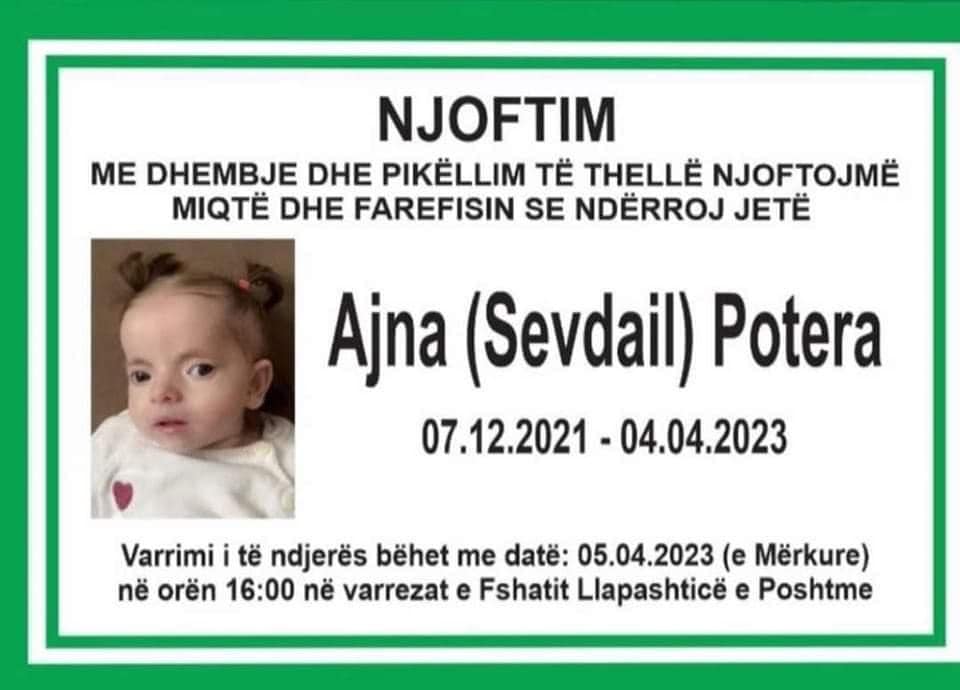 E dhimbshme: Ndërron jetë vogëlushja 2-vjeçe në Podujevë E dhimbshme: Ndërron jetë vogëlushja 2-vjeçe në Podujevë