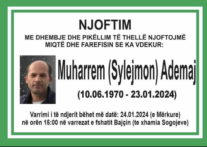 Podujevë; Ndërron jetë Muharrem Ademaj (Foto)