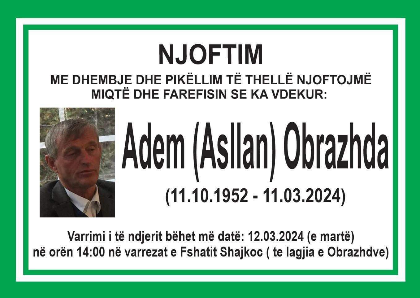 Podujevë: Ndërron jetë Adem Obrazhda (Foto)