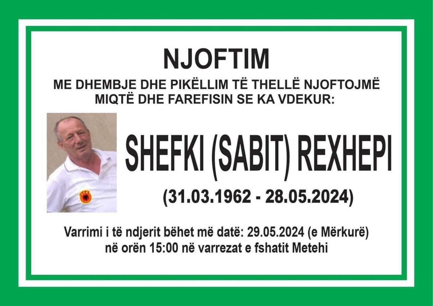 Podujevë; Ndërron jetë Shefki Rexhepi (Foto)