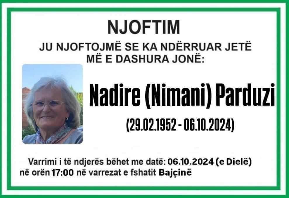 Podujevë; Ndërron jetë Nadire Parduzi (Foto)